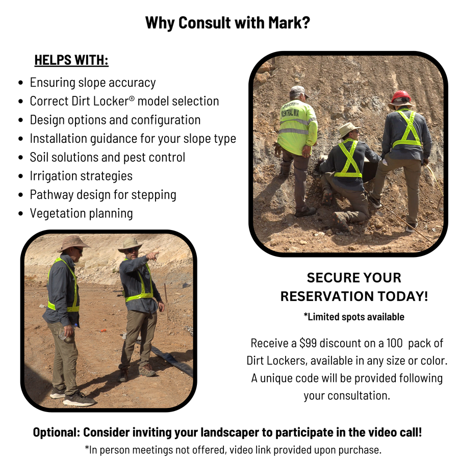 Dirt Locker® Hillside Terrace System Consultation | Dirt Locker® Official